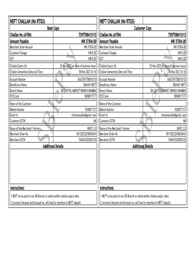 SBIePay NEFT Challan Details | PDF | Financial Services | Banking Technology