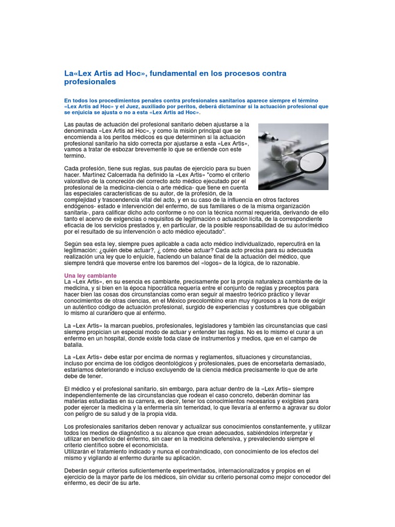 La Lex Artis Ad Hoc Fundamental en Los Procesos Contra | PDF | Medicina | Enfermería