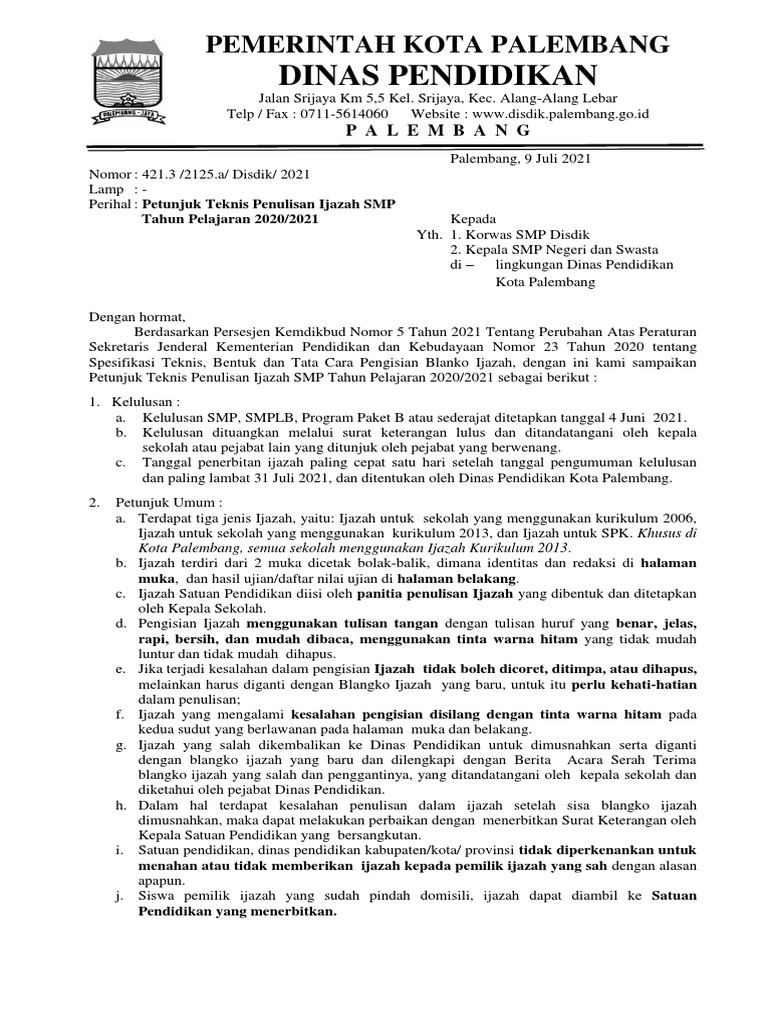 Juknis Penulisan Ijazah SMP | PDF