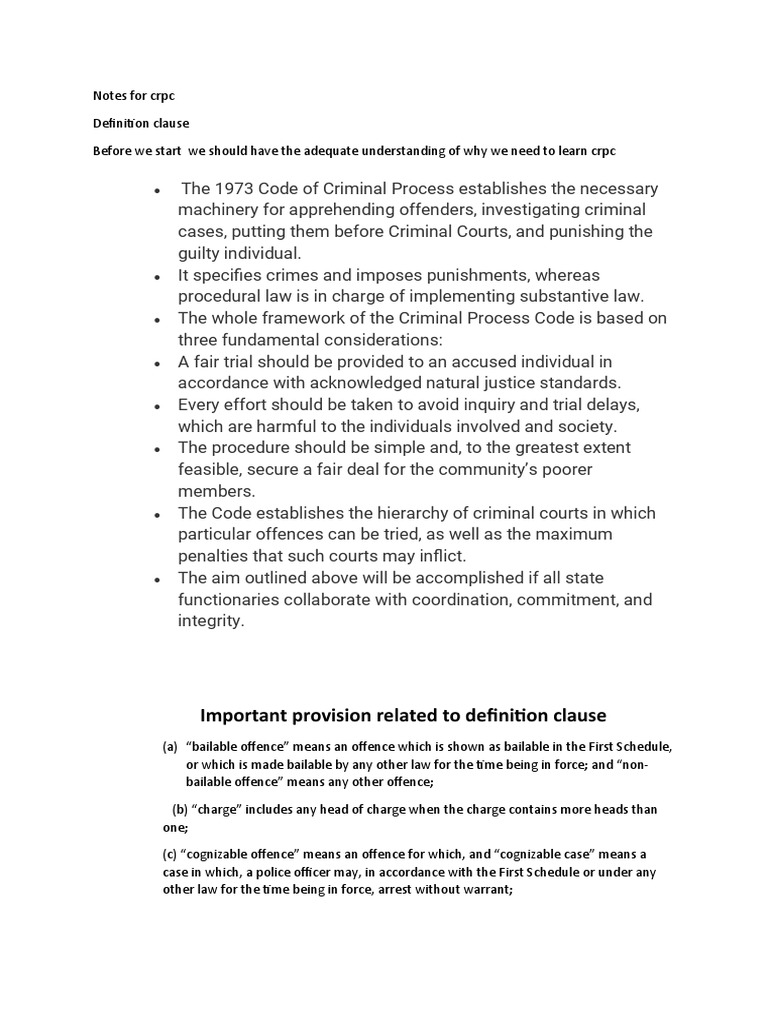 Importantce of CRPC and Definitions | PDF | Crimes | Crime & Violence