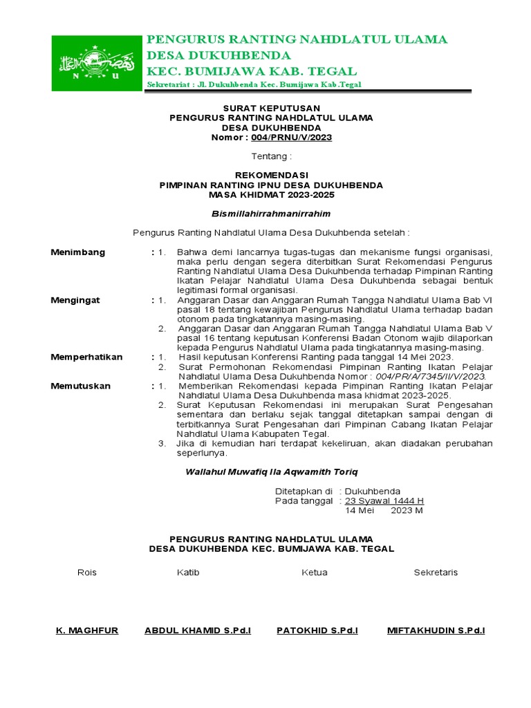 IPNU Surat Rekom NU (Sudah Jadi) | PDF