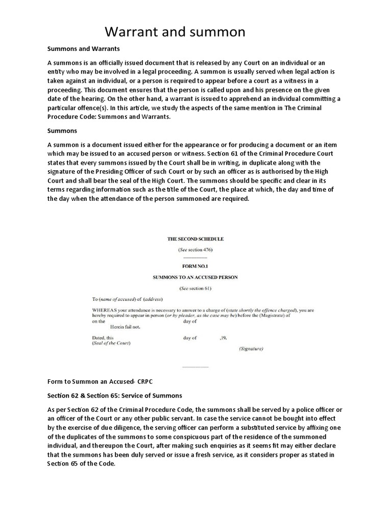 Summons and Warrants | Download Free PDF | Search Warrant | Arrest Warrant