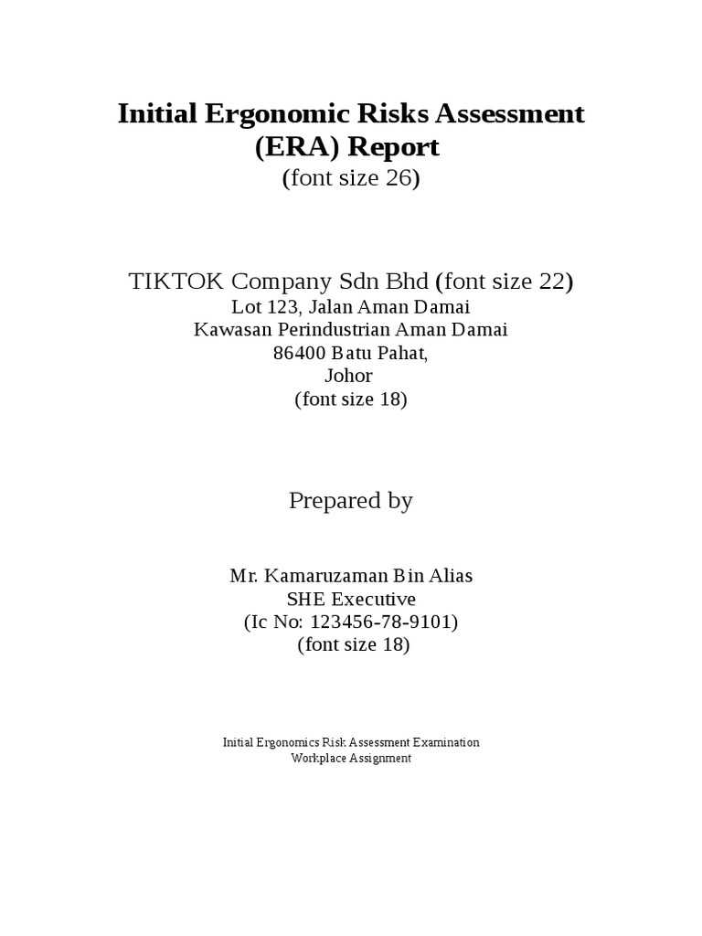 Initial ERA Report Template | PDF | Anatomical Terms Of Motion | Human Factors And Ergonomics