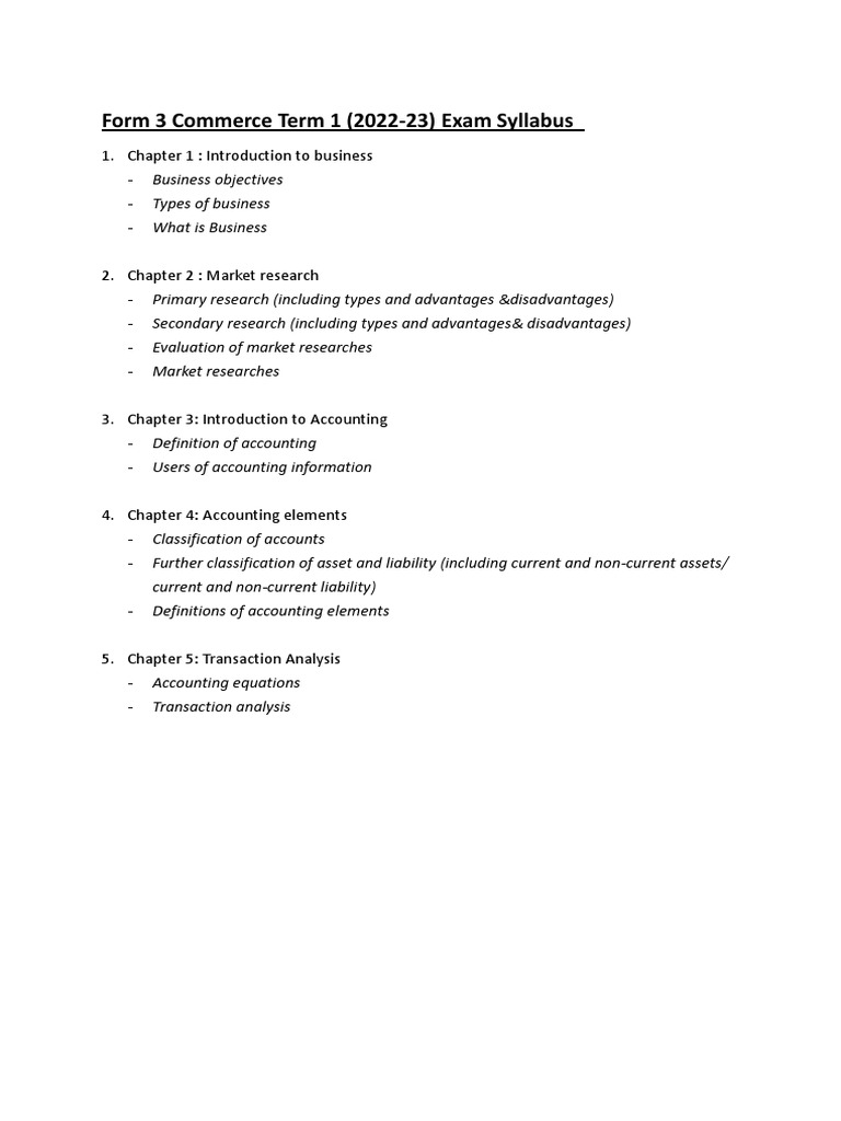 Form 3 Commerce Term 1 Syllabus | PDF | Career & Growth | Finance ...