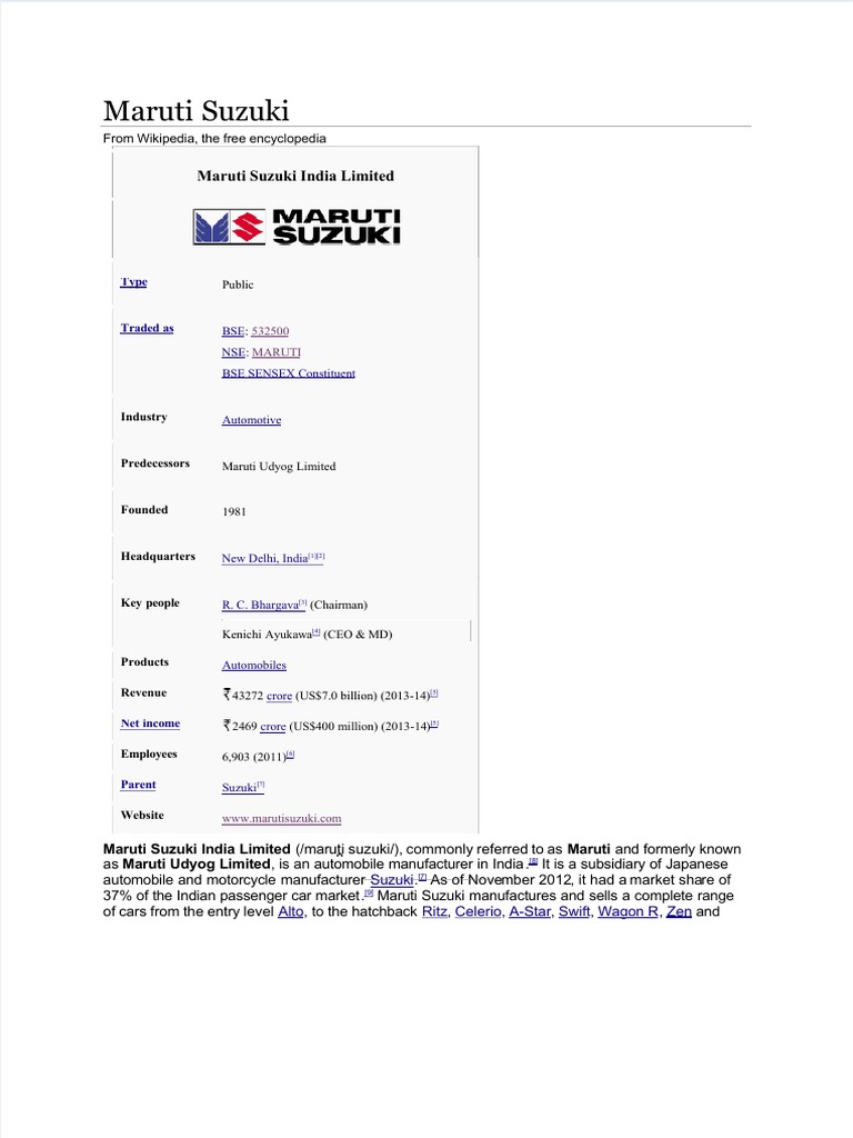 Dokumen - Tips - Maruthi Suzuki Wikipedia PDF | PDF | Automotive Industry | Motor Vehicle