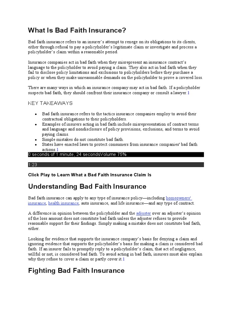 What Is Bad Faith Insurance | PDF | Insurance | Bad Faith What Is Bad Faith Insurance | PDF | Insurance | Bad Faith