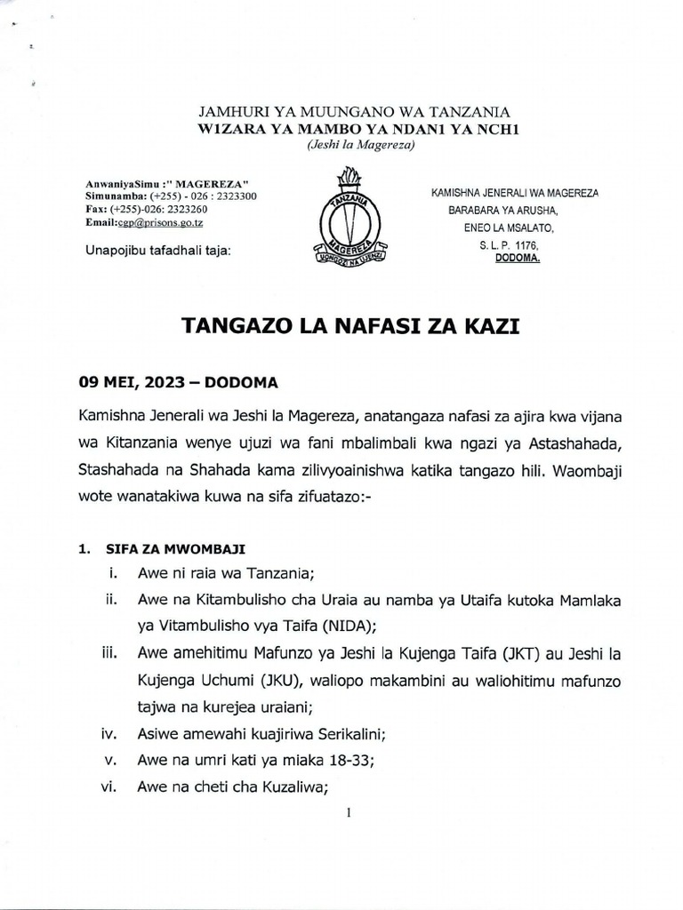 NAFASI-ZA-KAZI-JESHI-LA-MAGEREZA-MAY-2023-AJIRAPEAK.COM_ | PDF