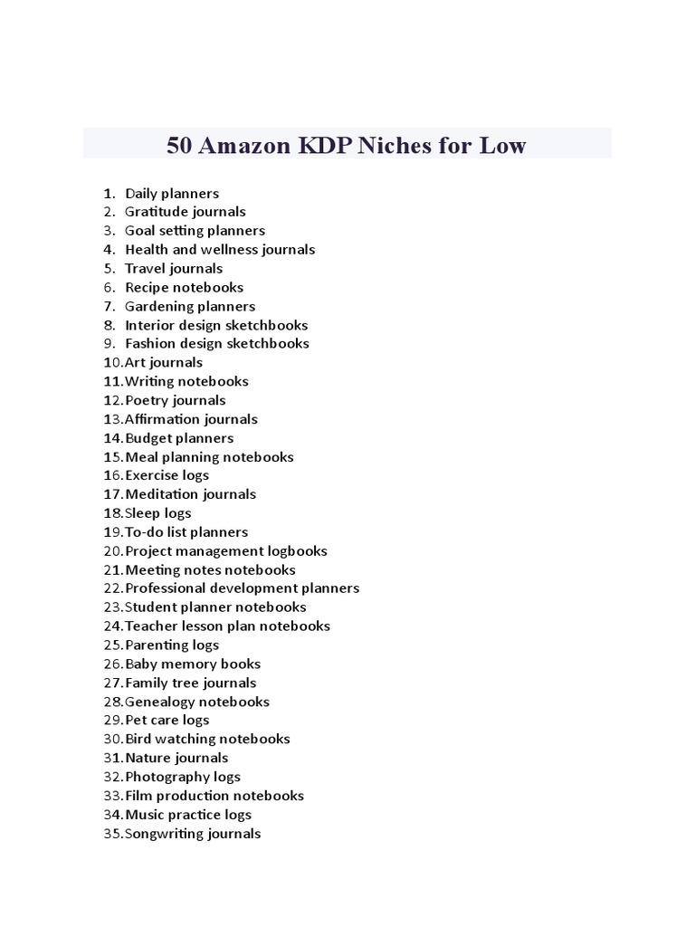 50 Amazon KDP Niches For Low | PDF | Self-Improvement