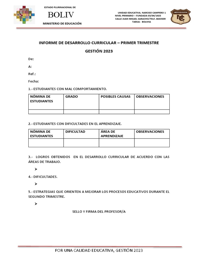 Informe de Desarrollo Curricular Segundo Trimestre | PDF