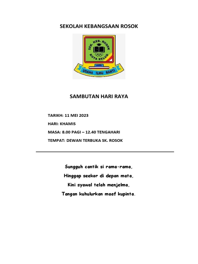 Aturcara Sambutan Hari Raya SK Rosok 2023 | PDF