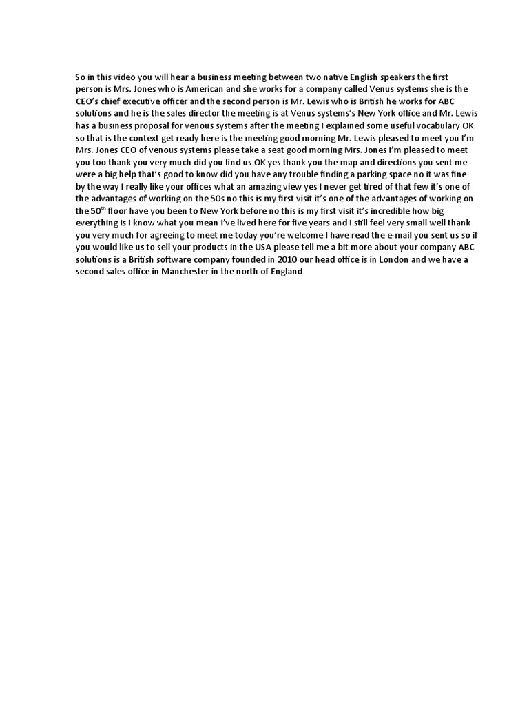 Business Meeting: Venus Systems & ABC Solutions | PDF | Career & Growth ...