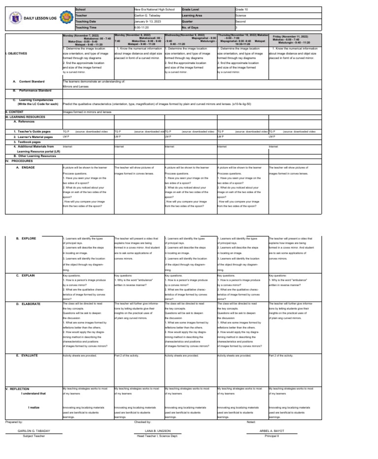 DLL-Q2-lesson 7 Mirror Equation | PDF | Mirror | Reflection (Physics)