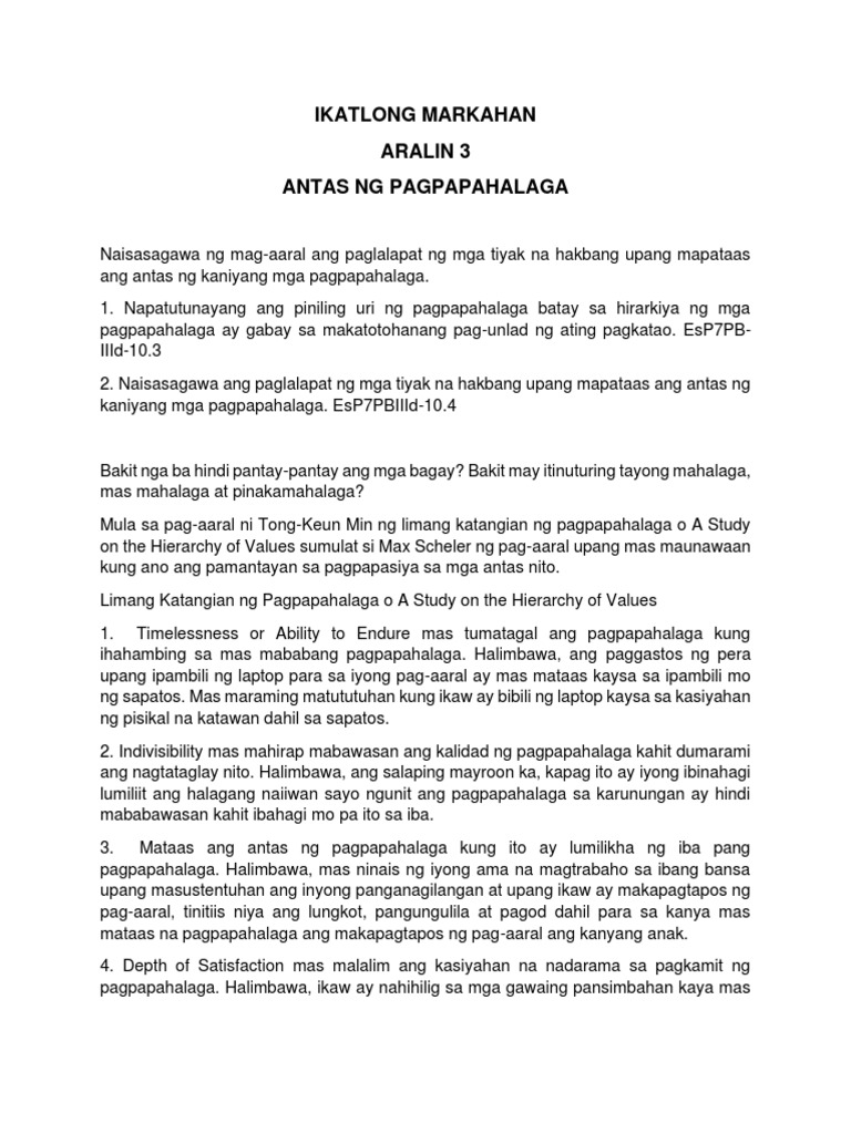 Antas NG Pagpapahalaga | PDF