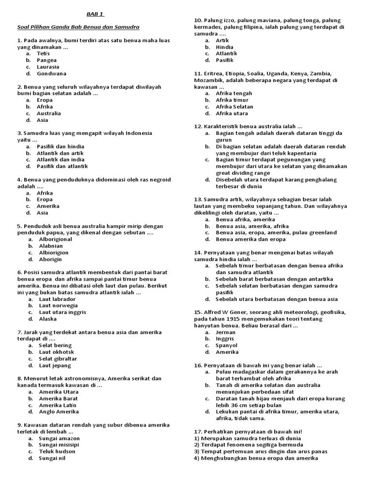 Soal Pilihan Ganda Benua dan Samudra | PDF | Ilmu Sosial | Perjalanan