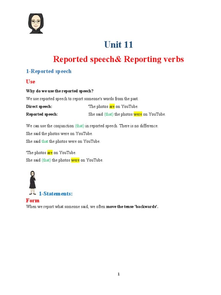 Unit 11-Reported Speech& Reporting Verbs - QU | PDF | Linguistics | Linguistic Typology