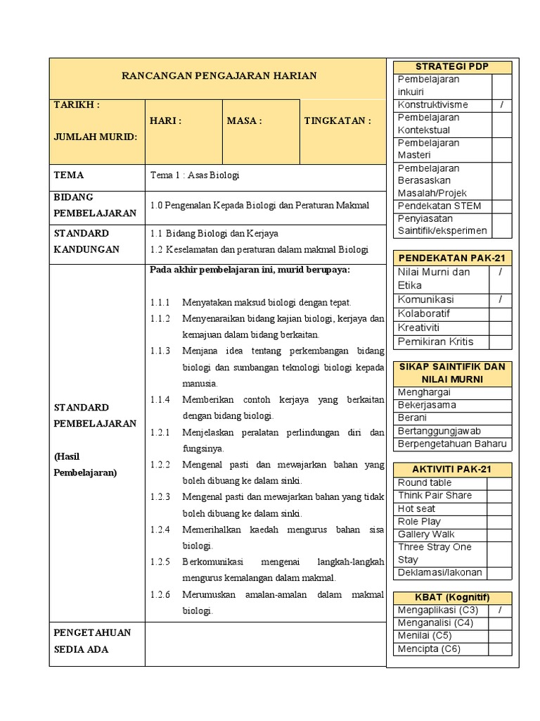 RPH Biologi Bab1 - (1.1 & 1.2) | PDF