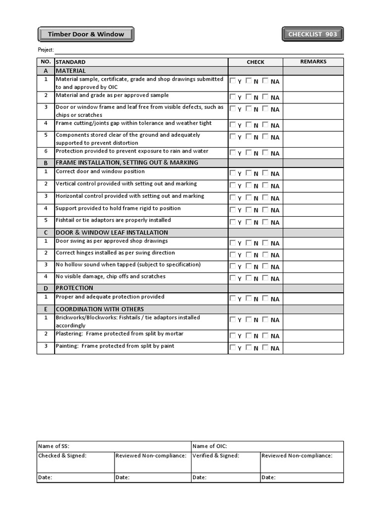 Timber Door Installation Checklist | PDF | Door | Architectural Elements