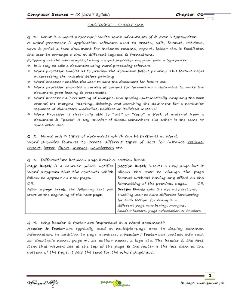 Chapter-3-Computer 9th Class | PDF | Microsoft Excel | Spreadsheet