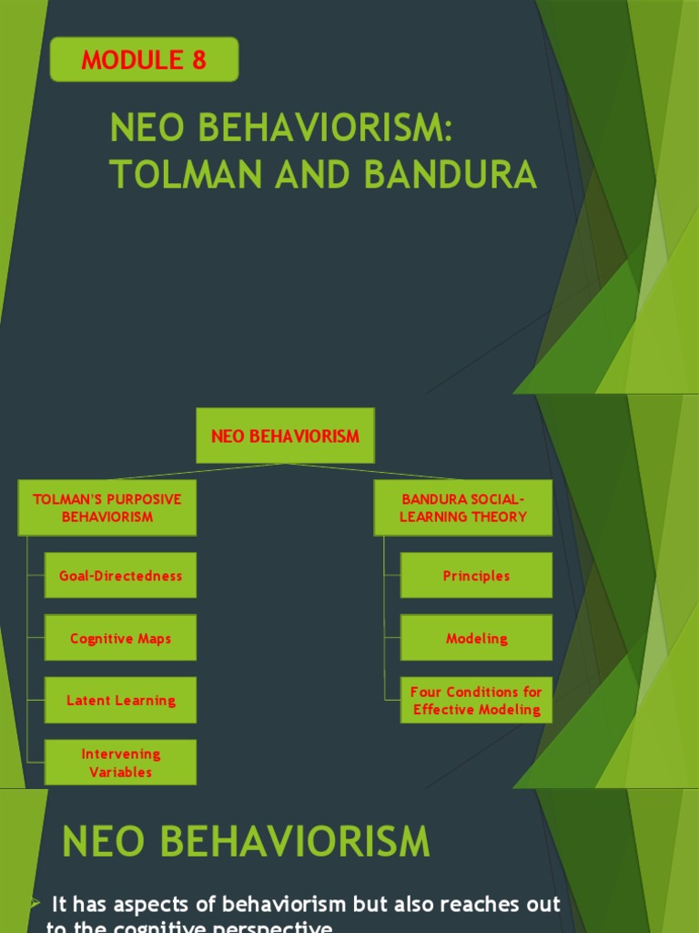Neo Behaviorism: Tolman & Bandura Insights | PDF | Behaviorism | Learning