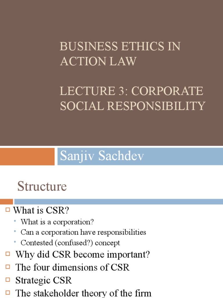 Business Ethics in Action Lecture & Seminar 3 | PDF | Corporate Social ...