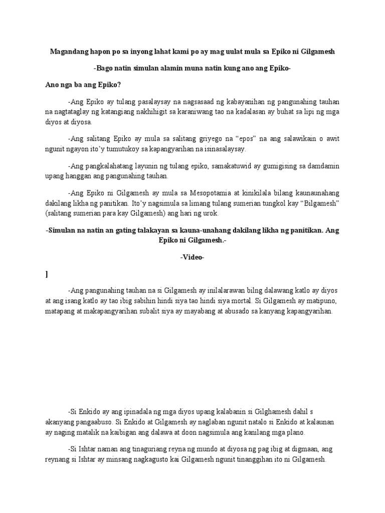 Epiko Ni Gilgamesh Report | PDF