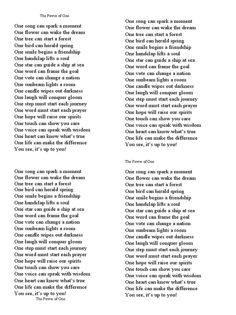 The Power of One | PDF | Language Arts & Discipline | Poetry