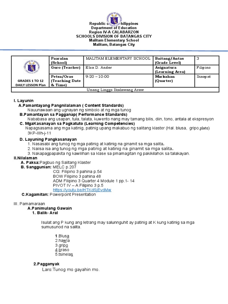 DLP-FILIPINO-Q4-Week-1 - Day 2 | PDF