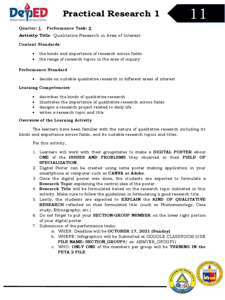 PR1 Performance Task 2 1 | PDF | Qualitative Research