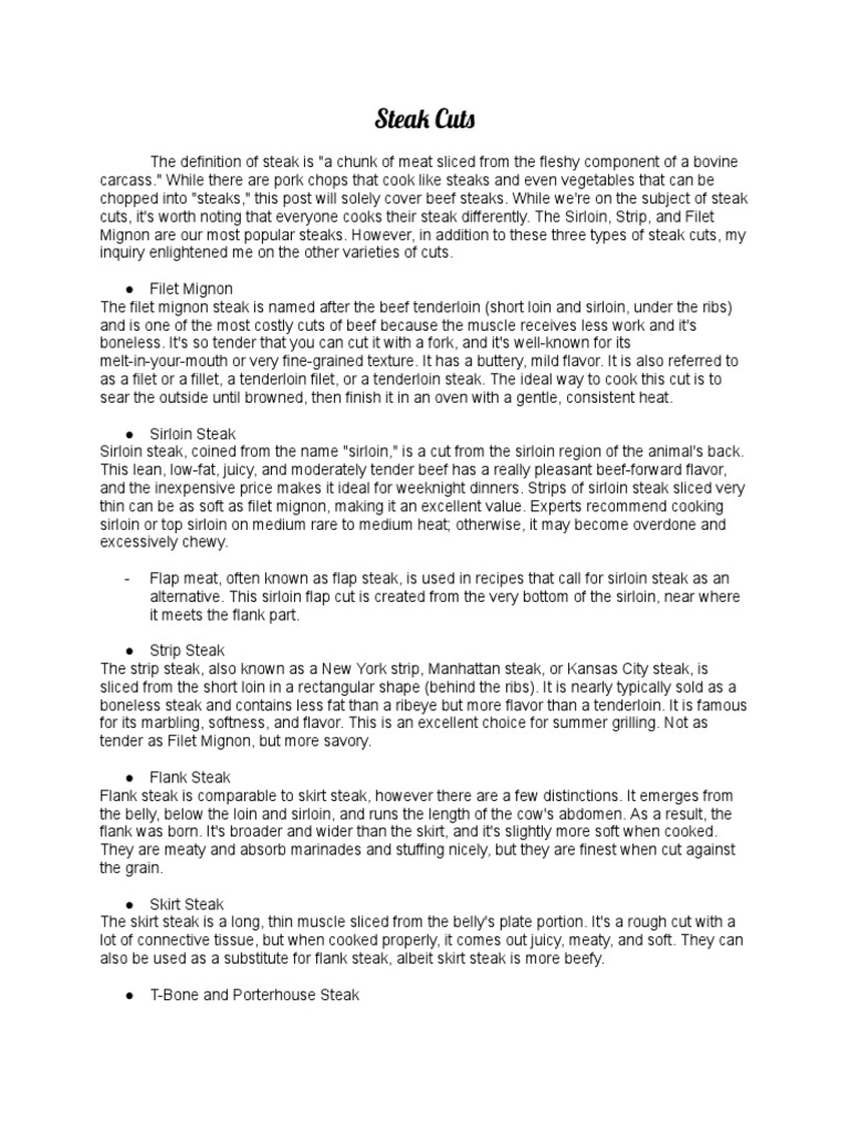 Steak Cuts - Report PDF | PDF | Steak | Beef