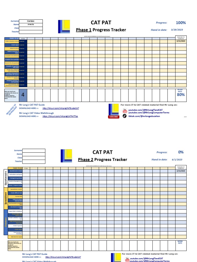 Mr Long's CAT PAT Progress Tracker | PDF
