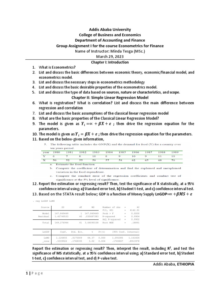 Addis Ababa University - Group Assignment I-4 | PDF | Regression ...