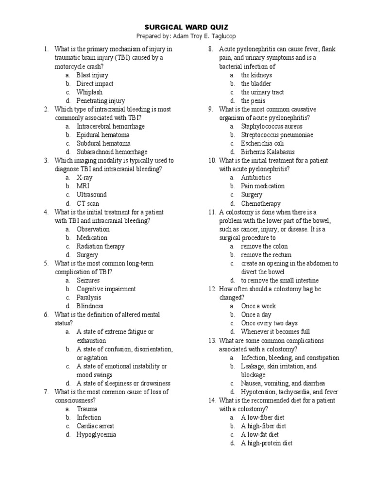 Quiz | PDF | Traumatic Brain Injury | Injury