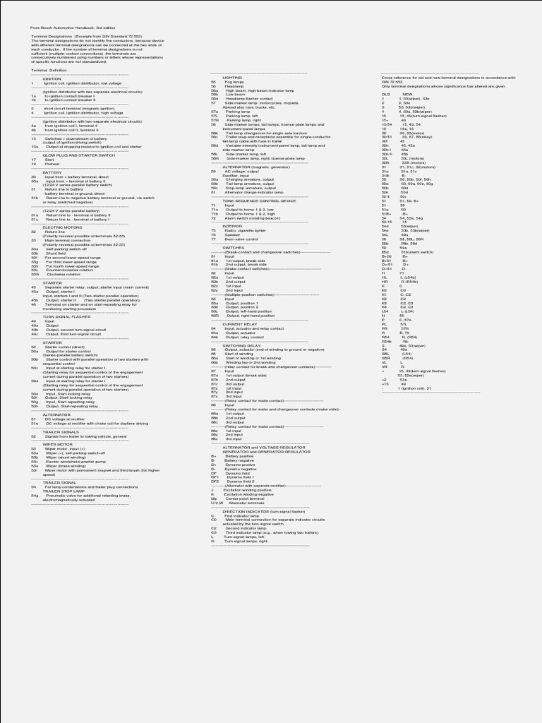DIN Standard 72 522 Terminal Designation | PDF | Ignition System | Relay