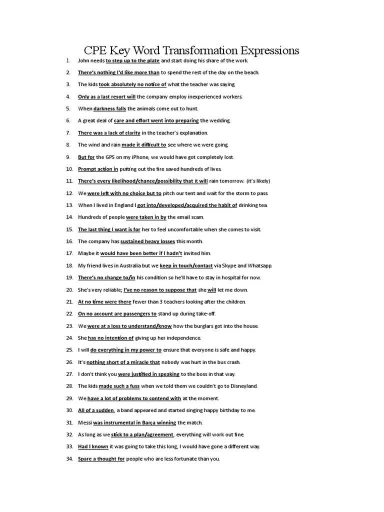 Cpe Key Word Transformation Expressions 1 | PDF