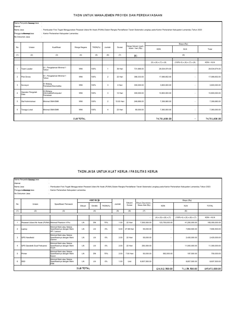 Perhitungan TKDN Foto Tegak 2023 Kab Lamandau | PDF