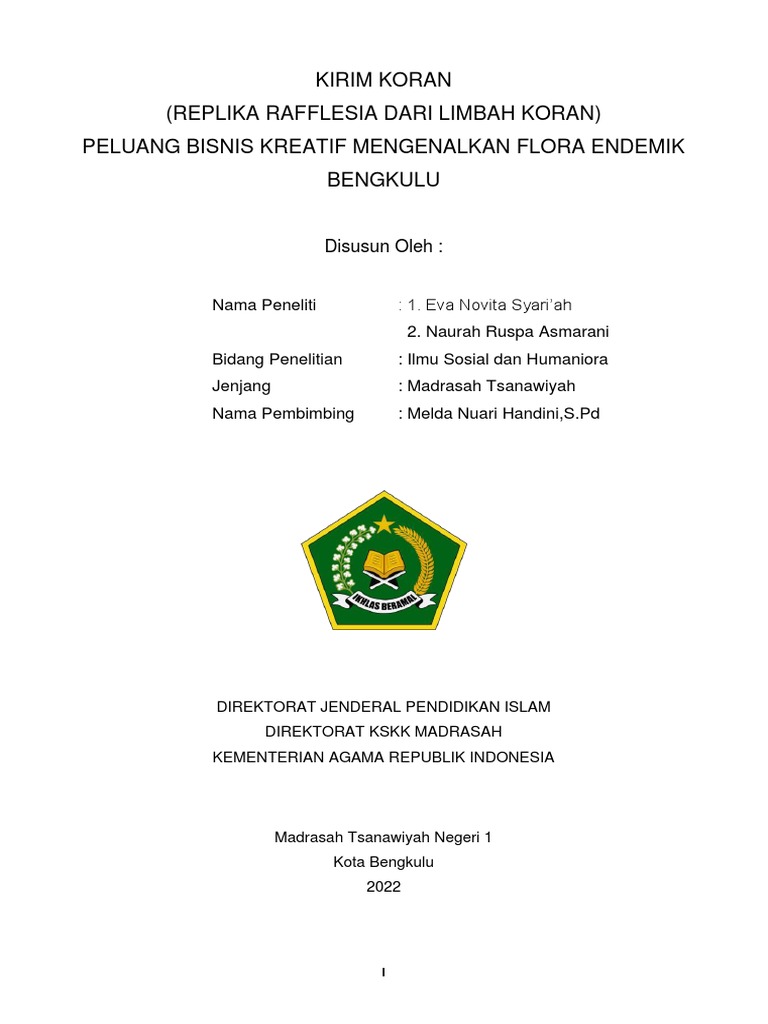 PROPOSAL MYRES 2022 - Sosial Dan Humaniora - Eva Dan Naurah - MTSN 1 ...