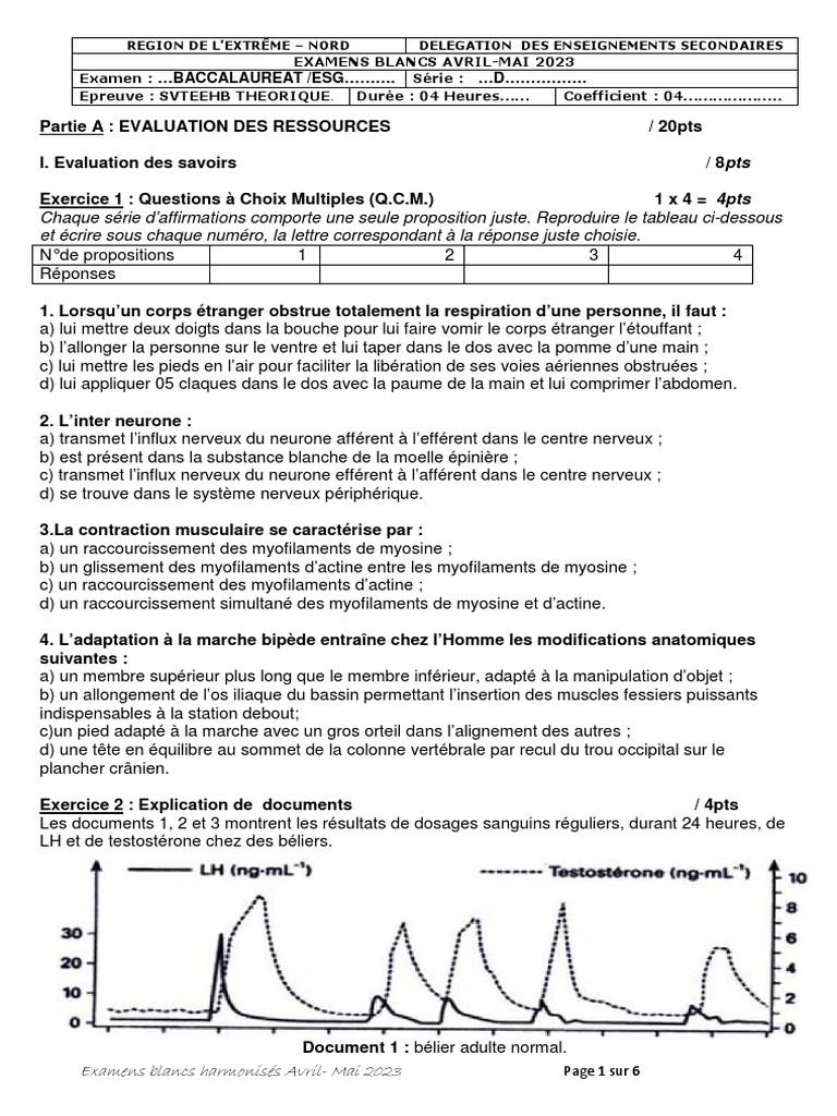 Bac D Svteehb Theorique Ex Blanc2023 | PDF