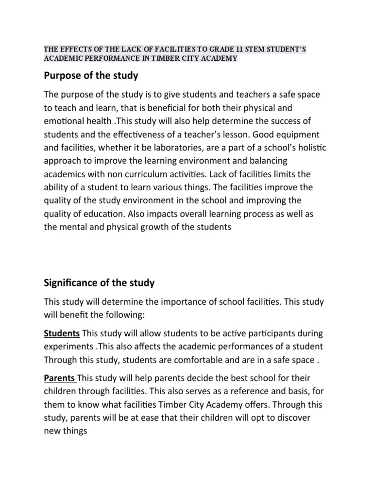 The Effects of The Lack of Facilities To Grade 11 Stem Student | PDF
