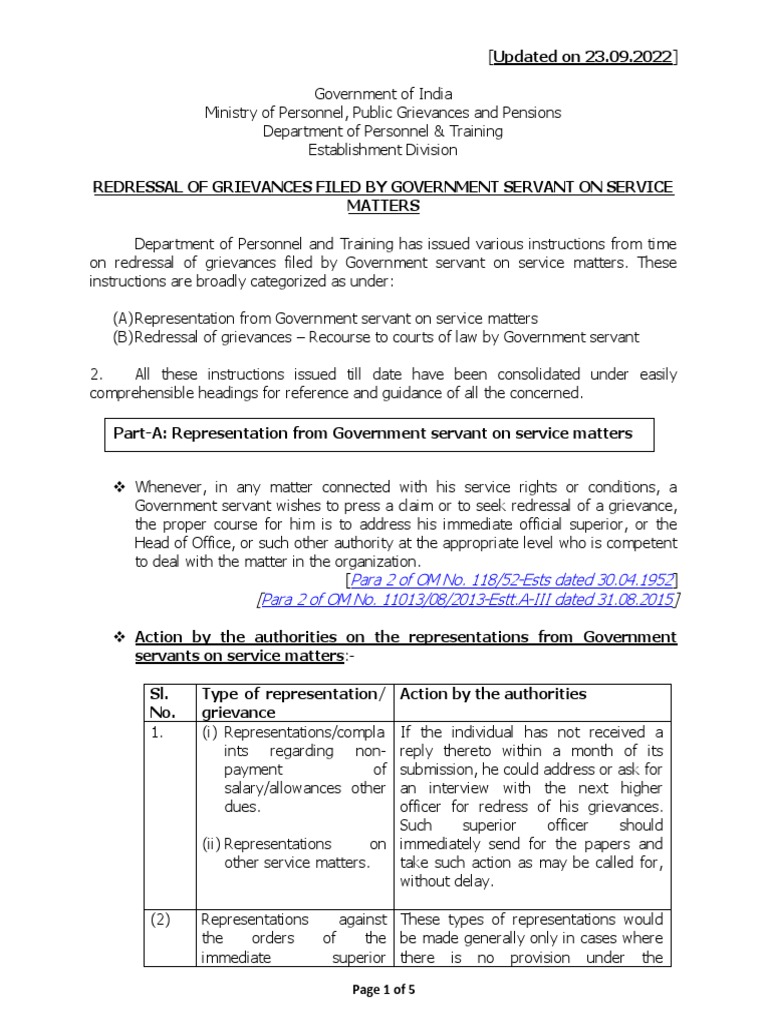Grievance Redressal for Government Servants | PDF | Governance | Government