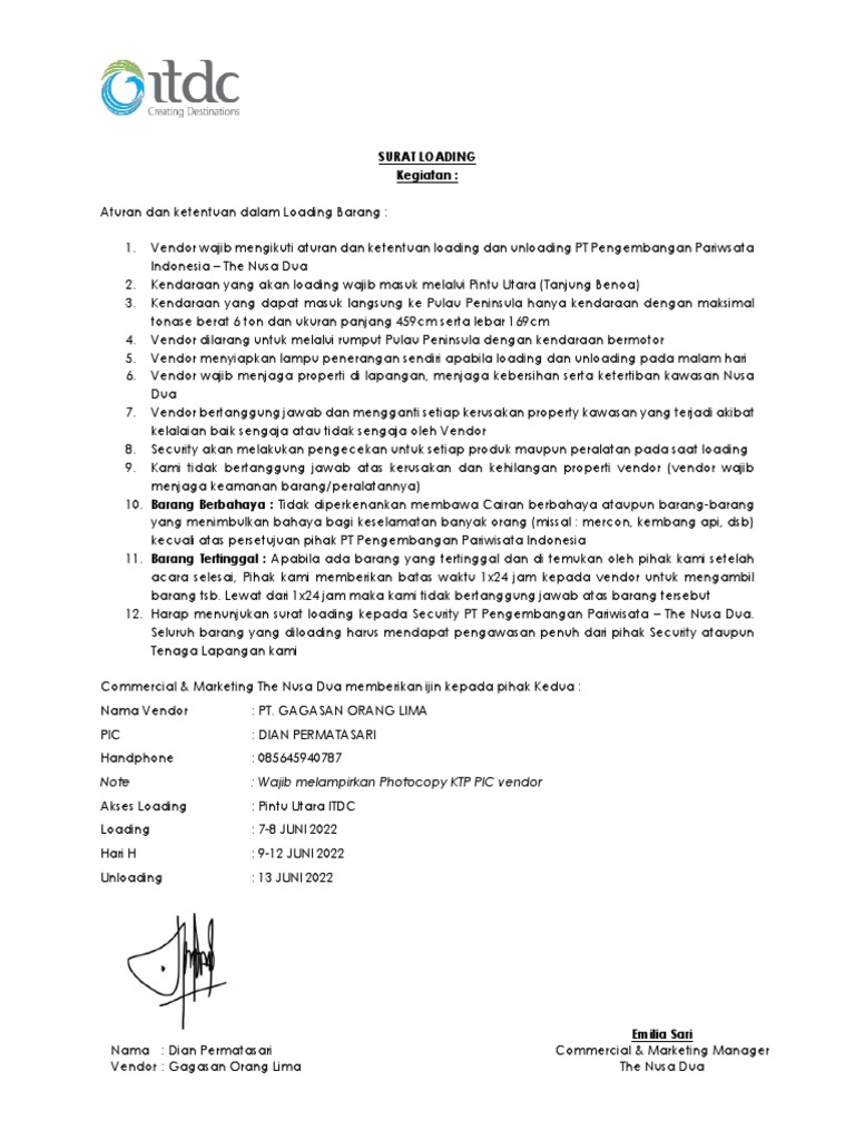 Contoh - Surat Loading Event. TTD | PDF