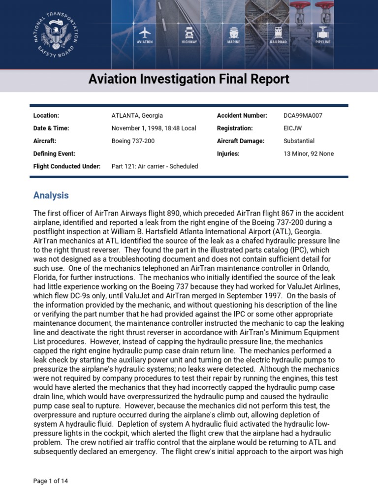 AirTran Airways Flight 890 Accident Report | PDF