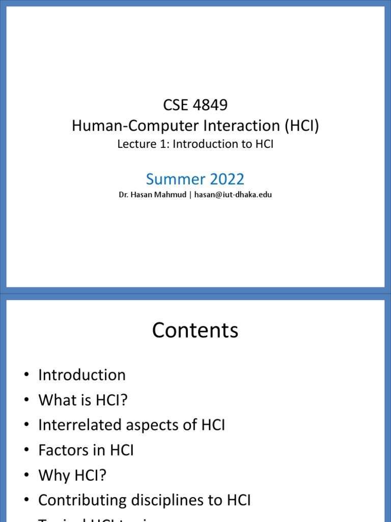 HCI - Lecture 1 | PDF | Human–Computer Interaction | Human Factors And Ergonomics