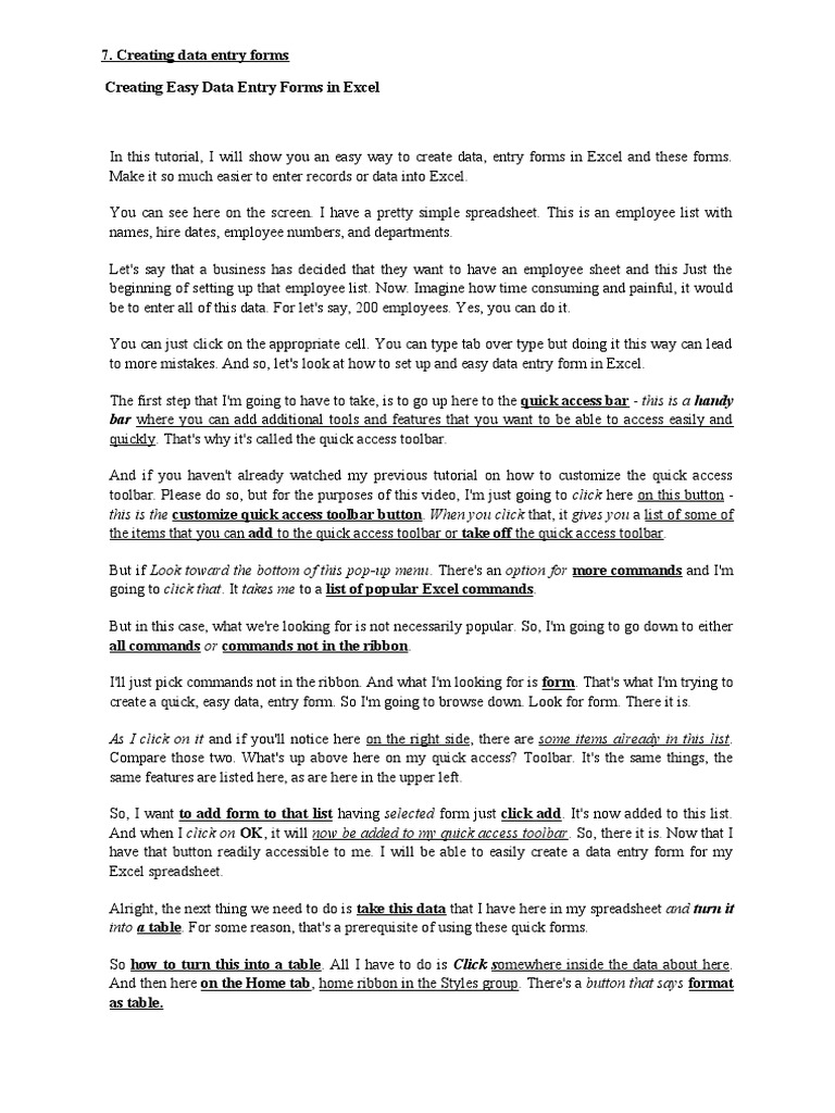 Creating Easy Data Entry Forms in Excel | PDF | Microsoft Excel | Spreadsheet