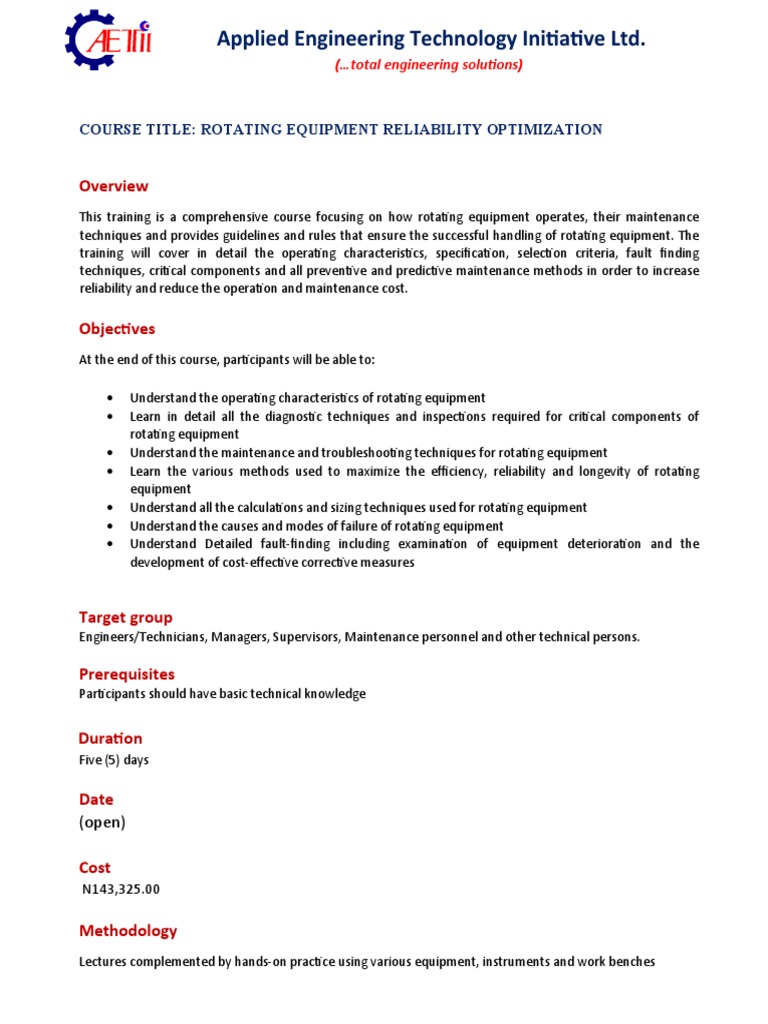 Rotating Equipment Reliability Optimization Course Contents 2 | PDF | Electric Motor ...