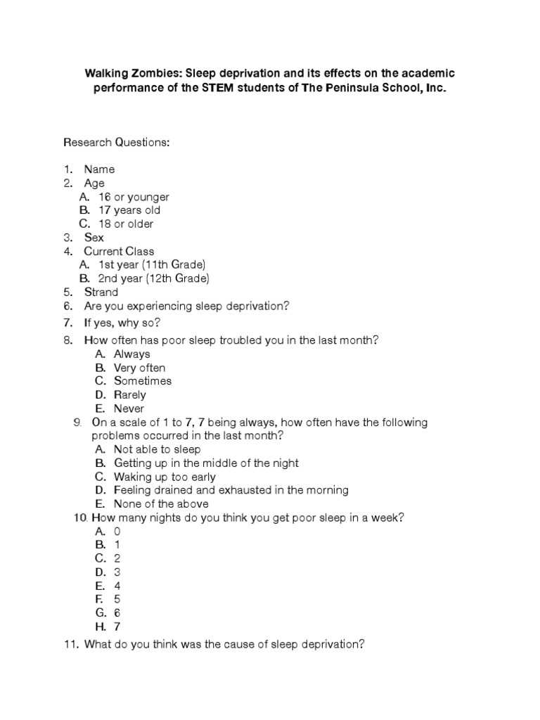 Walking Zombies: Sleep Deprivation and Its Effects On The Academic Performance of The STEM ...