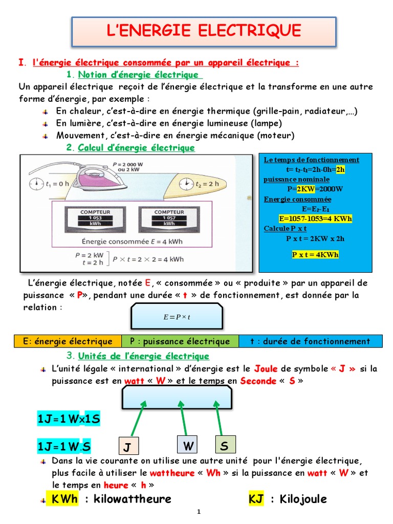 Cours 9 - L'énergie Électrique | PDF | Puissance (physique) | Quantité