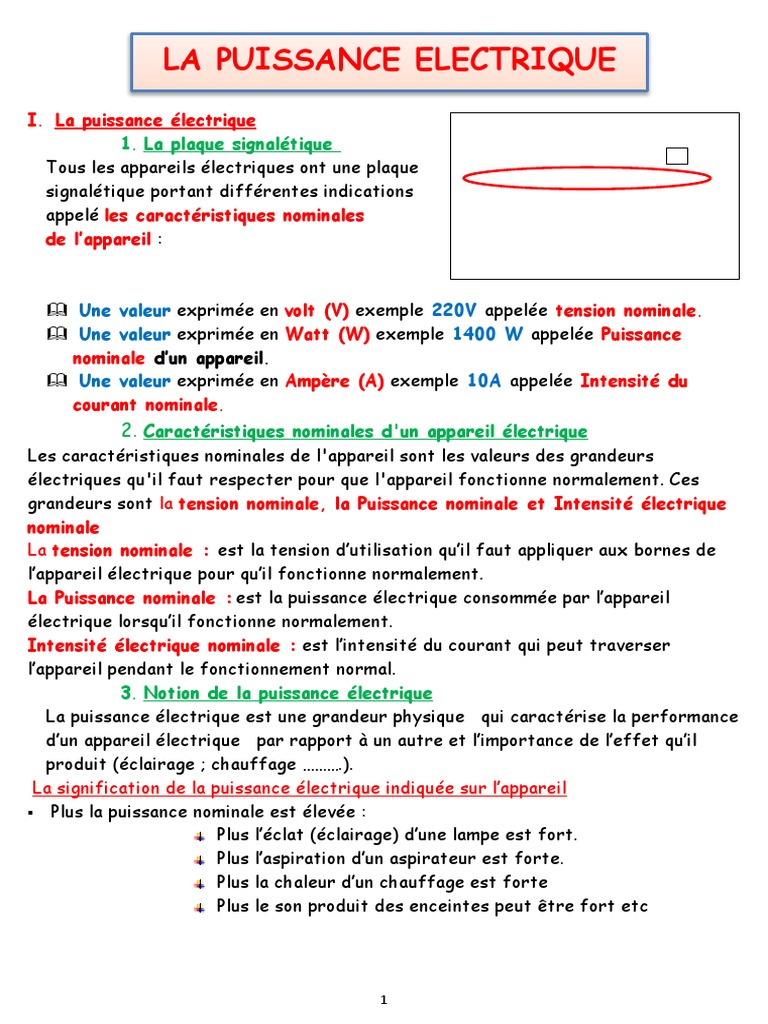 Cours 8 - La Puissance Électrique | Download Free PDF | Puissance ...