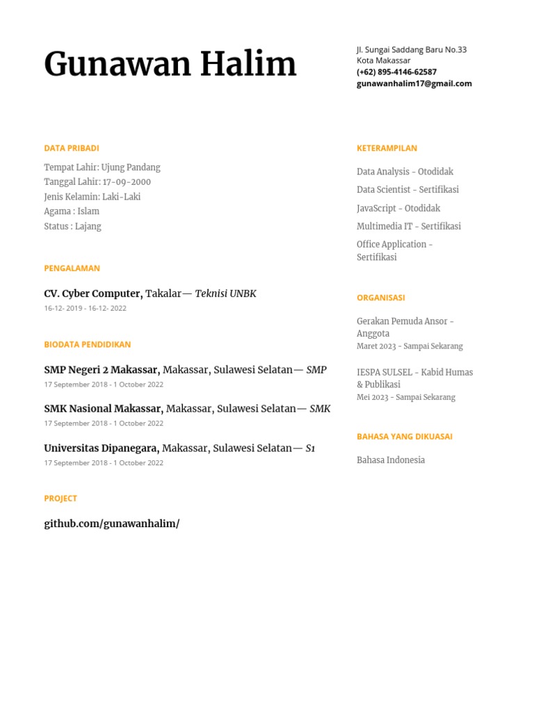 Resume Gunawan Halim | PDF