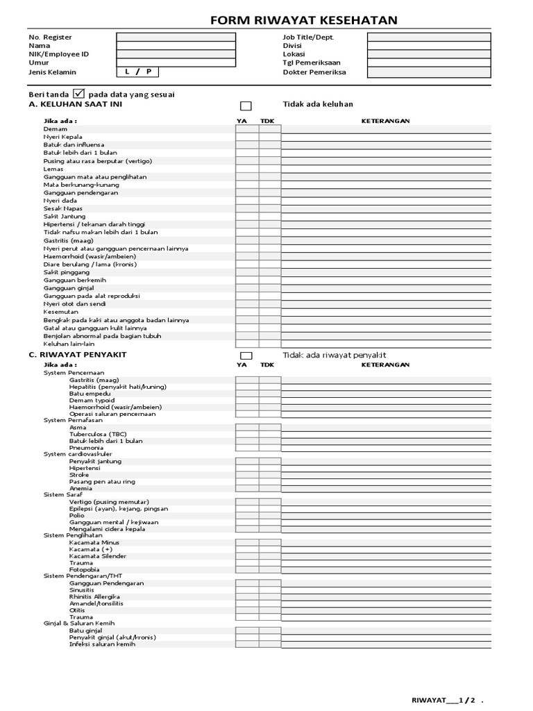 Formulir Riwayat Kesehatan Lengkap | PDF | Kesehatan Holistik