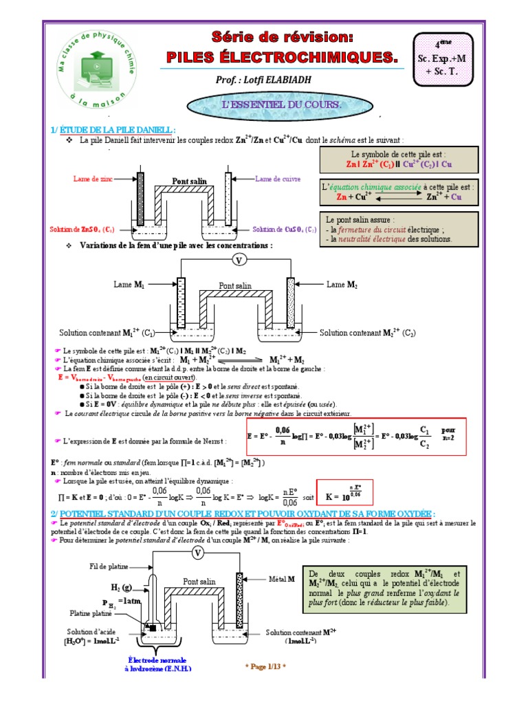 Série de révision - Piles électrochimiques | PDF